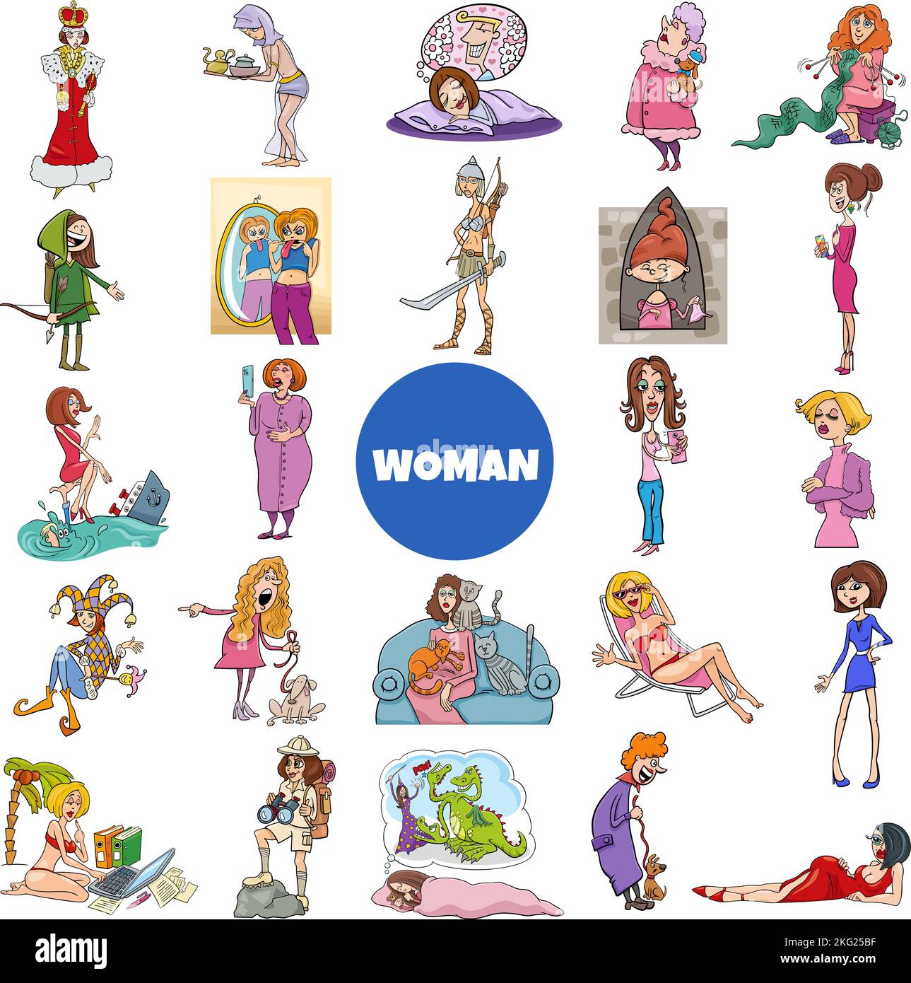 Cartoon illustration of women and girls characters big set Stock Vector ...