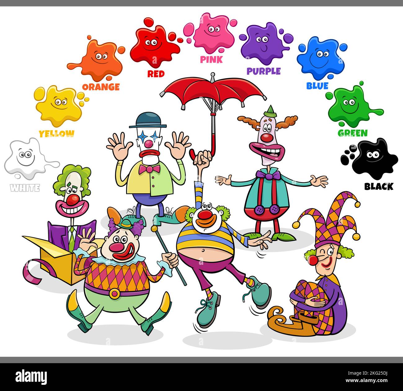 Educational cartoon illustration of basic colors with colorful clown ...