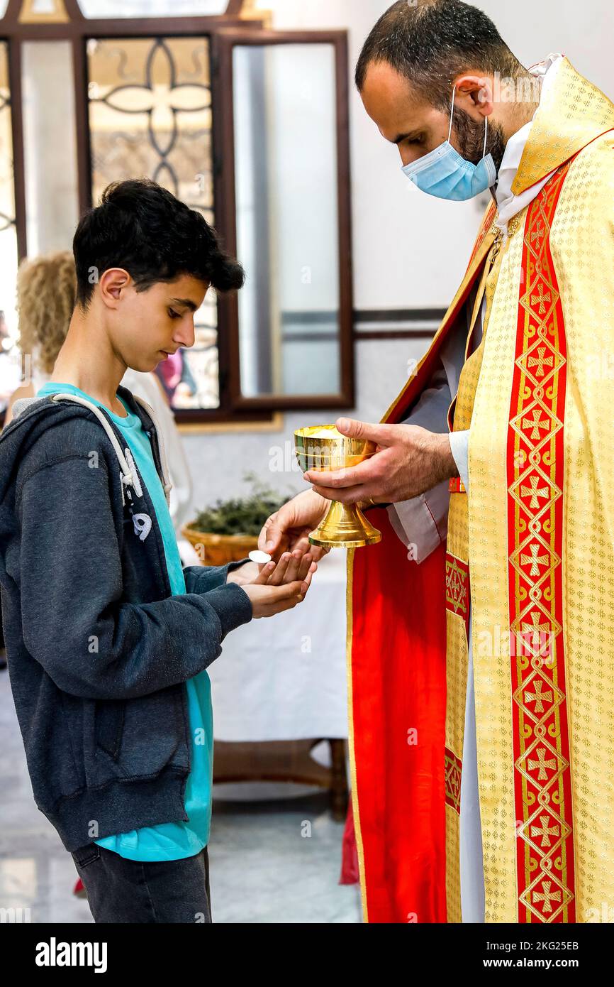 Palm sunday celebration in Our Lady maronite church, Houmal, Lebanon ...