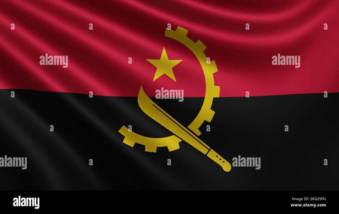 Render of the Angolan flag flutters in the wind close-up, the national ...