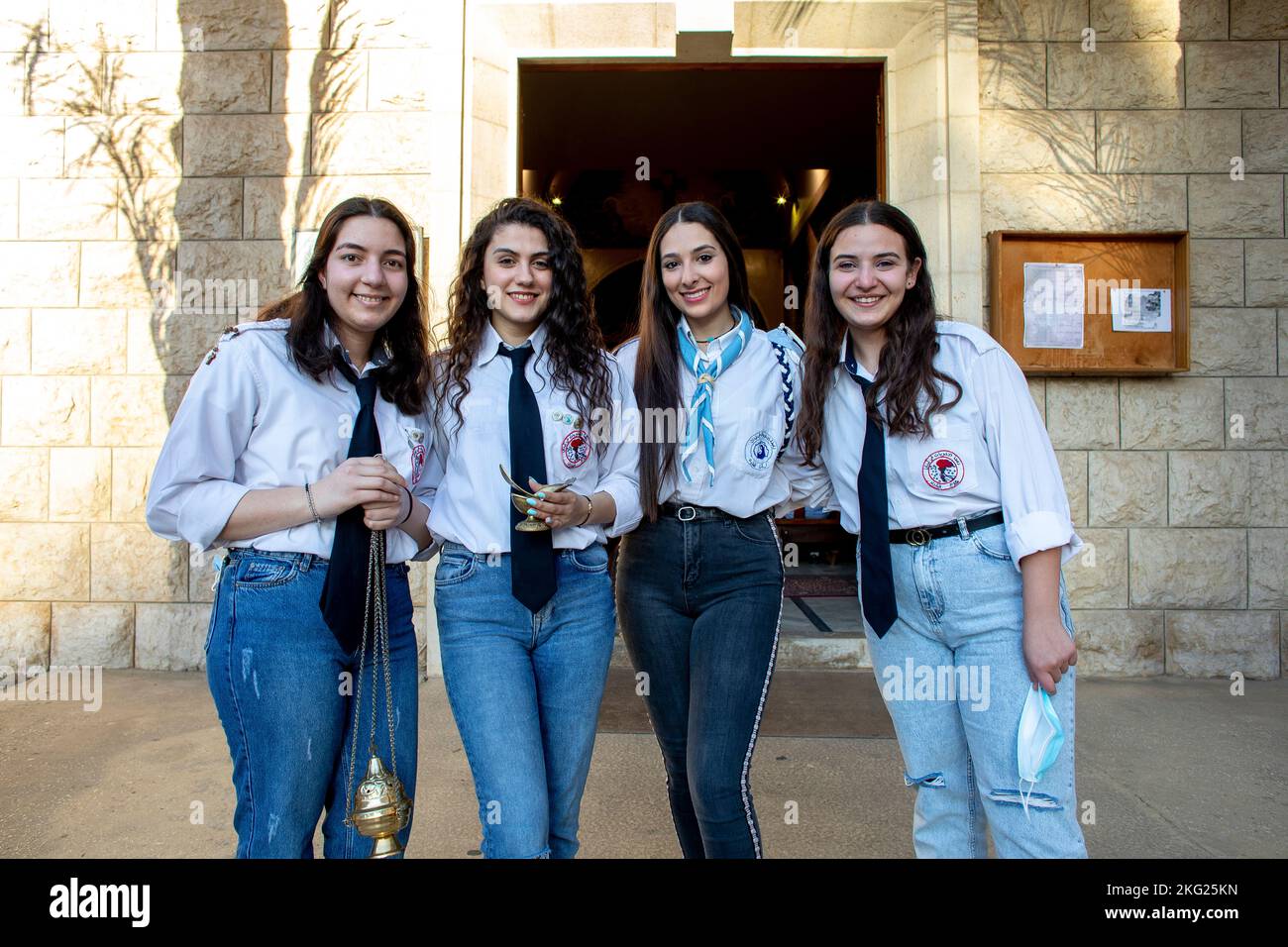 Maronite girl scouts in Bdadoun, Lebanon Stock Photo - Alamy