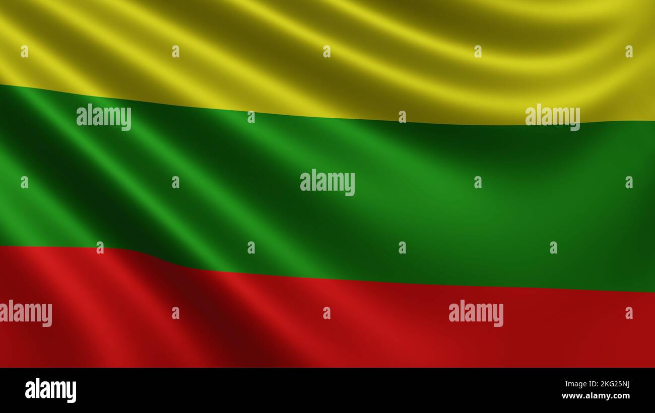 Render of the Lithuania flag flutters in the wind close-up, the ...