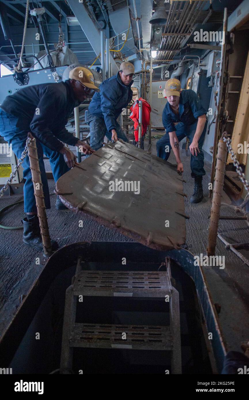 221024-N-CY569-1045 NORFOLK, Va. (Oct. 24, 2022) Sailors remove a ...