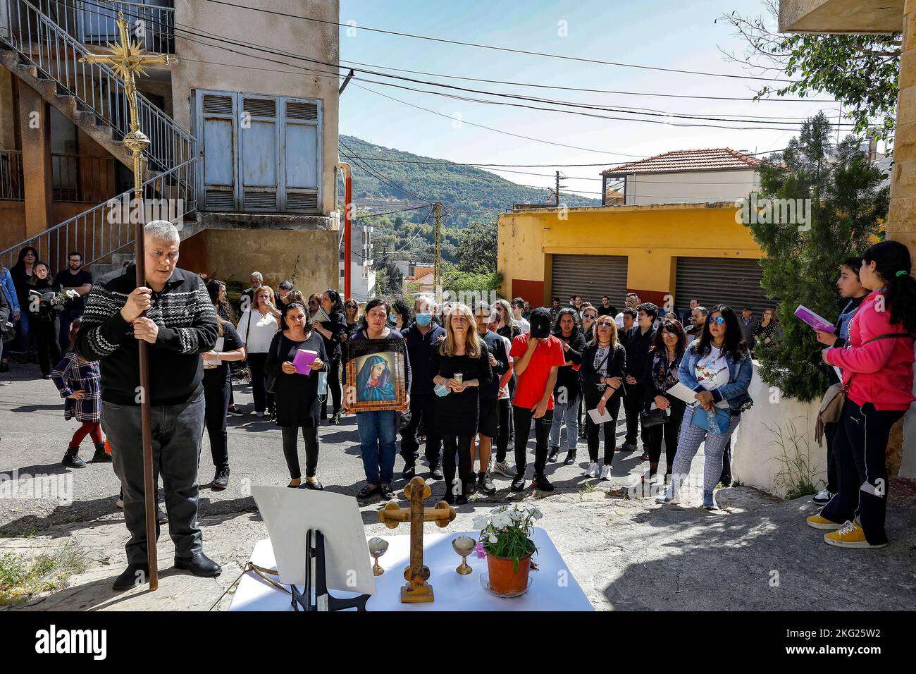 Good Friday celebration in Houmal maronite village, Lebanon. Station of ...