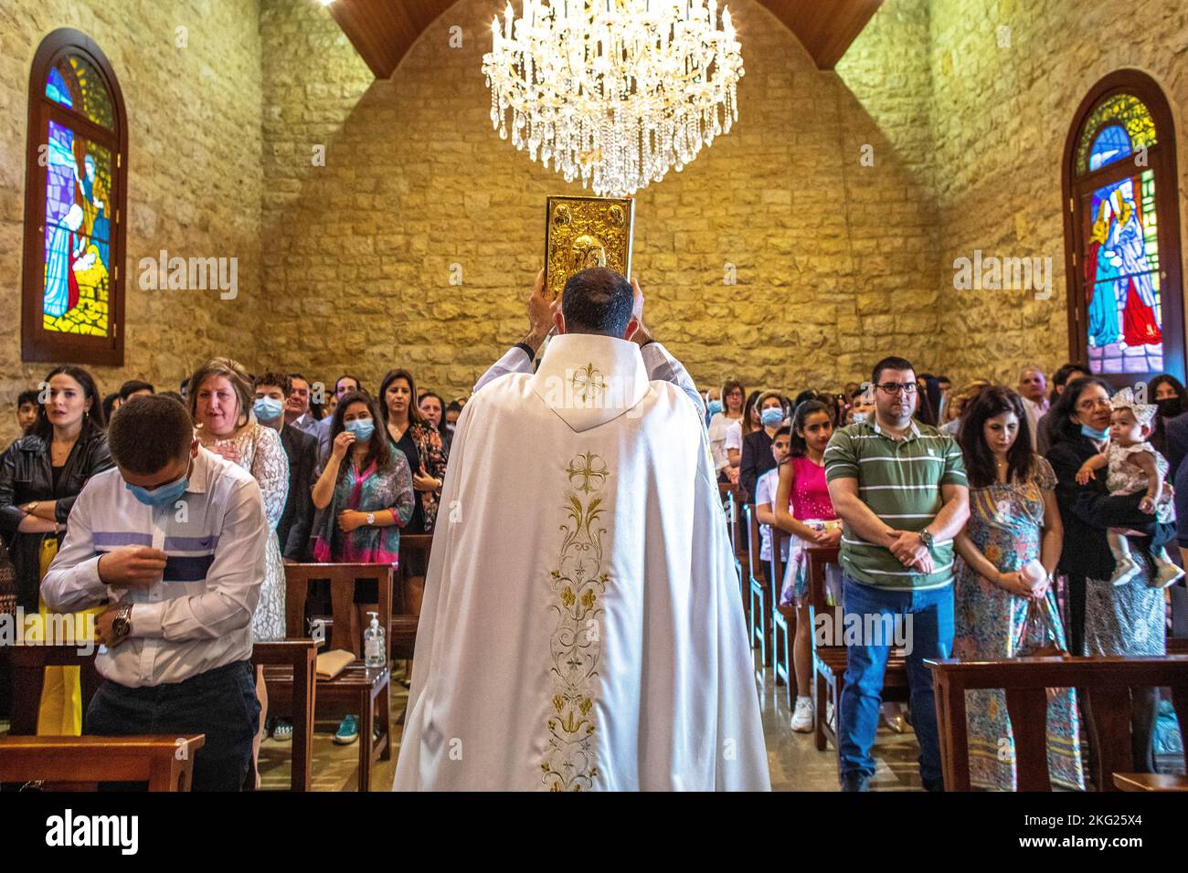 Easter celebration in Our Lady maronite church, Bdedoun, Lebanon Stock ...