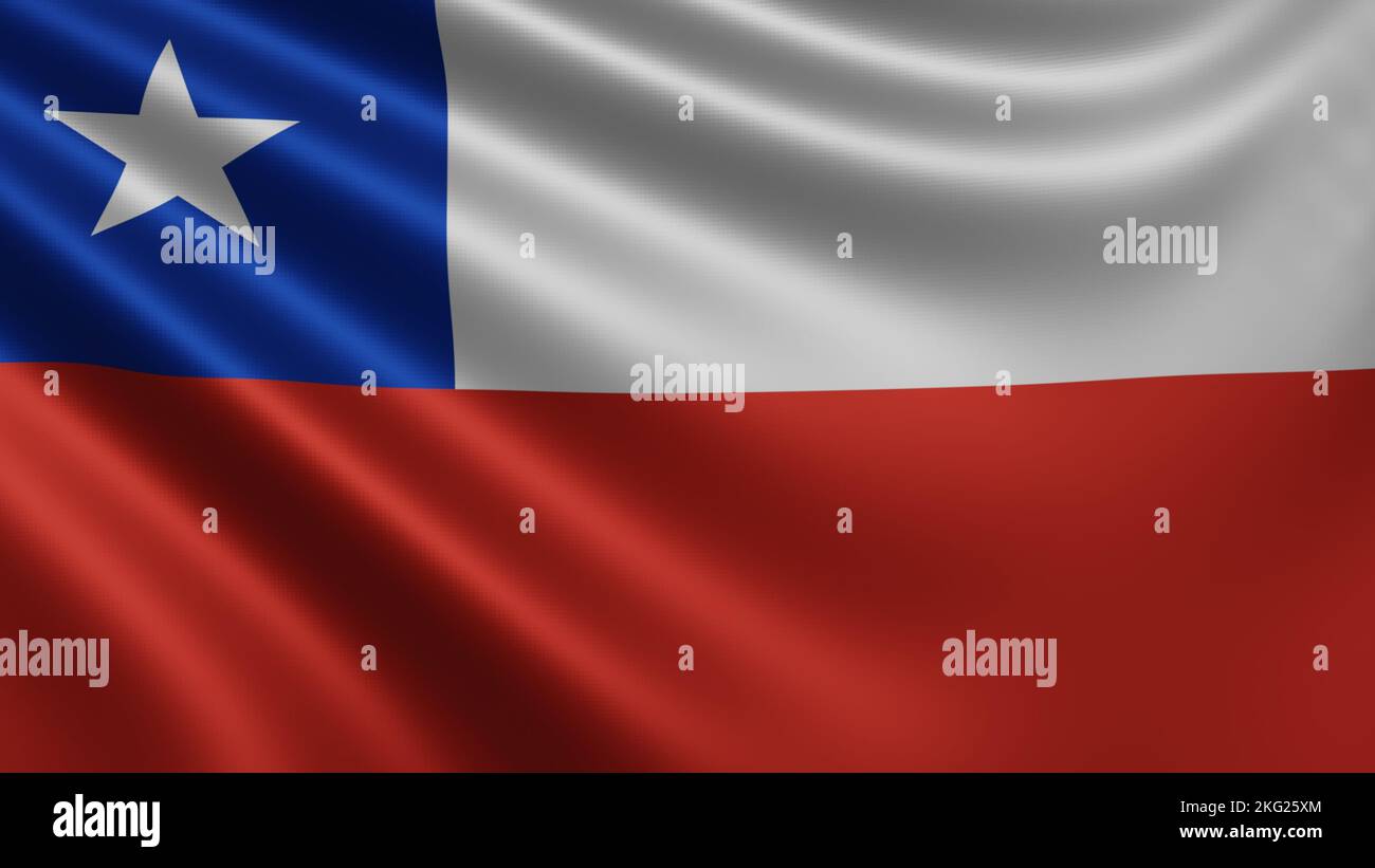 Render of the Chile flag flutters in the wind close-up, the national ...
