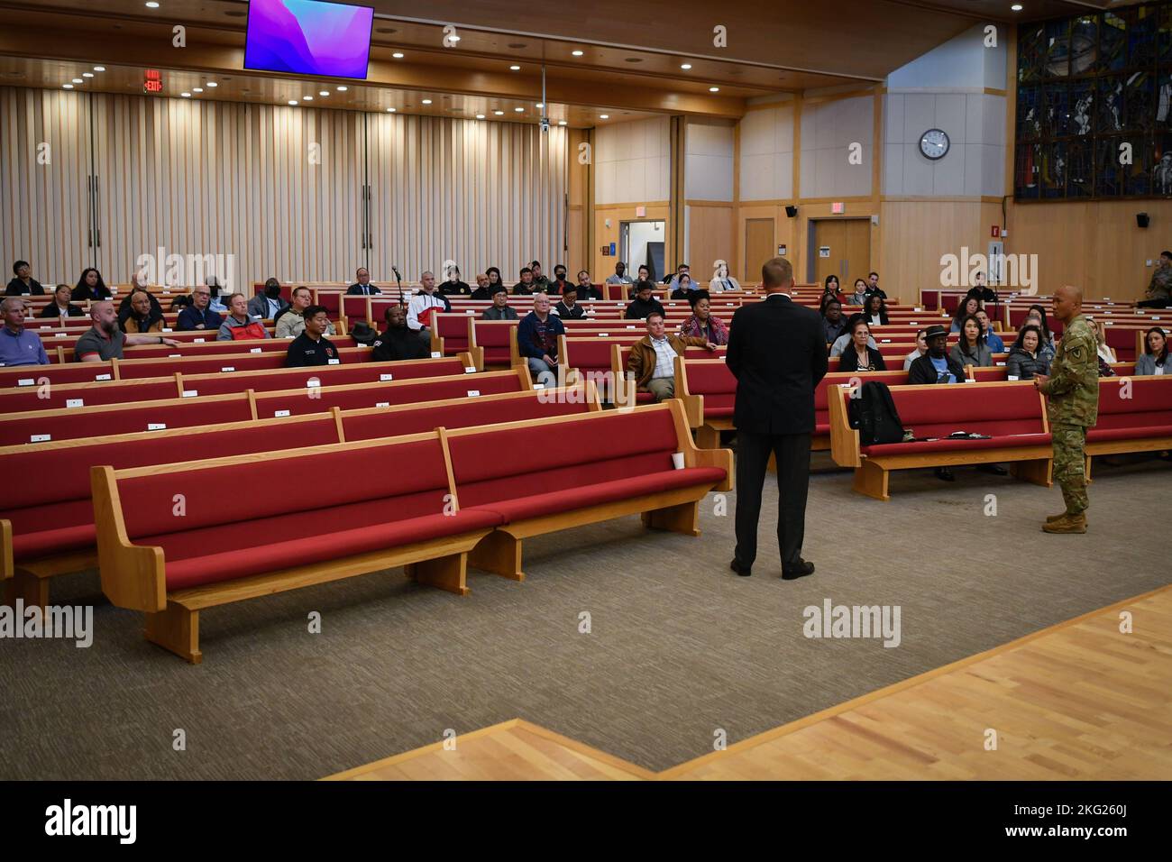 The IMCOM-P command team speaks to the U.S. Army Garrison Humphreys civilian workforce about ...