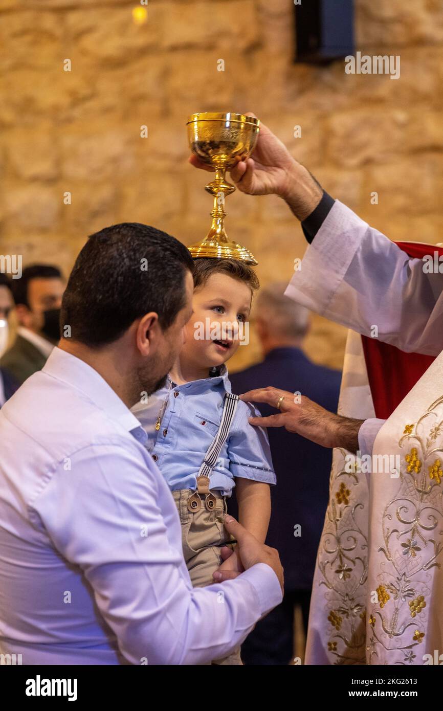 Easter celebration in Our Lady maronite church, Bdedoun, Lebanon. Holy ...