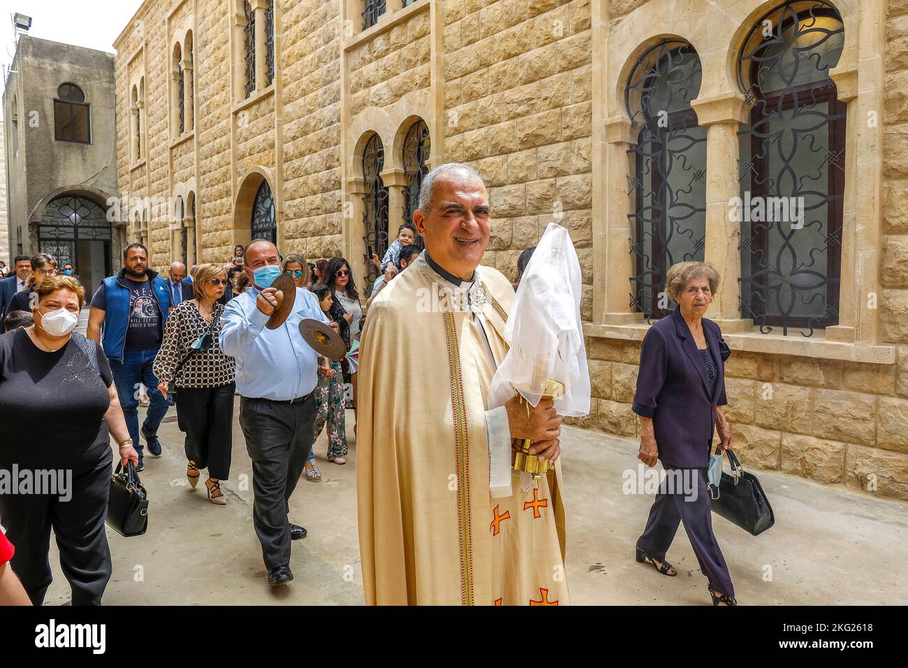 Easter procession at Our Lady maronite church, Houmal, Lebanon Stock ...