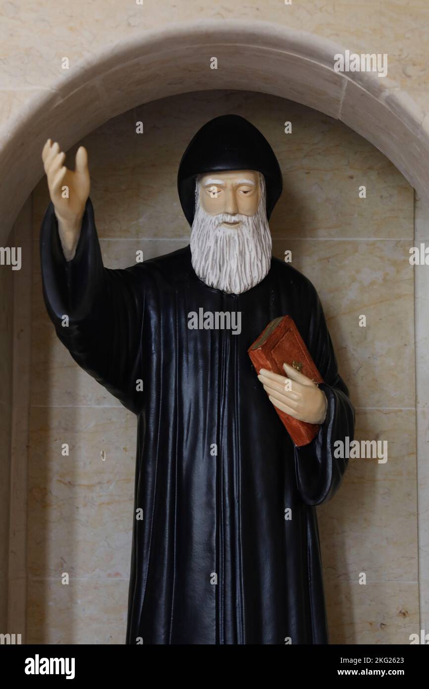 Saint Charbel statue in a maronite church in Jieh, Lebanon Stock Photo ...