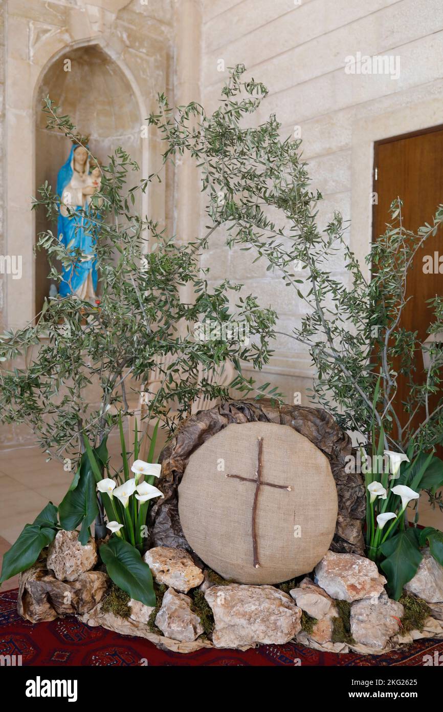 Christ's closed tomb the day before Easter in a maronite church in Jieh ...