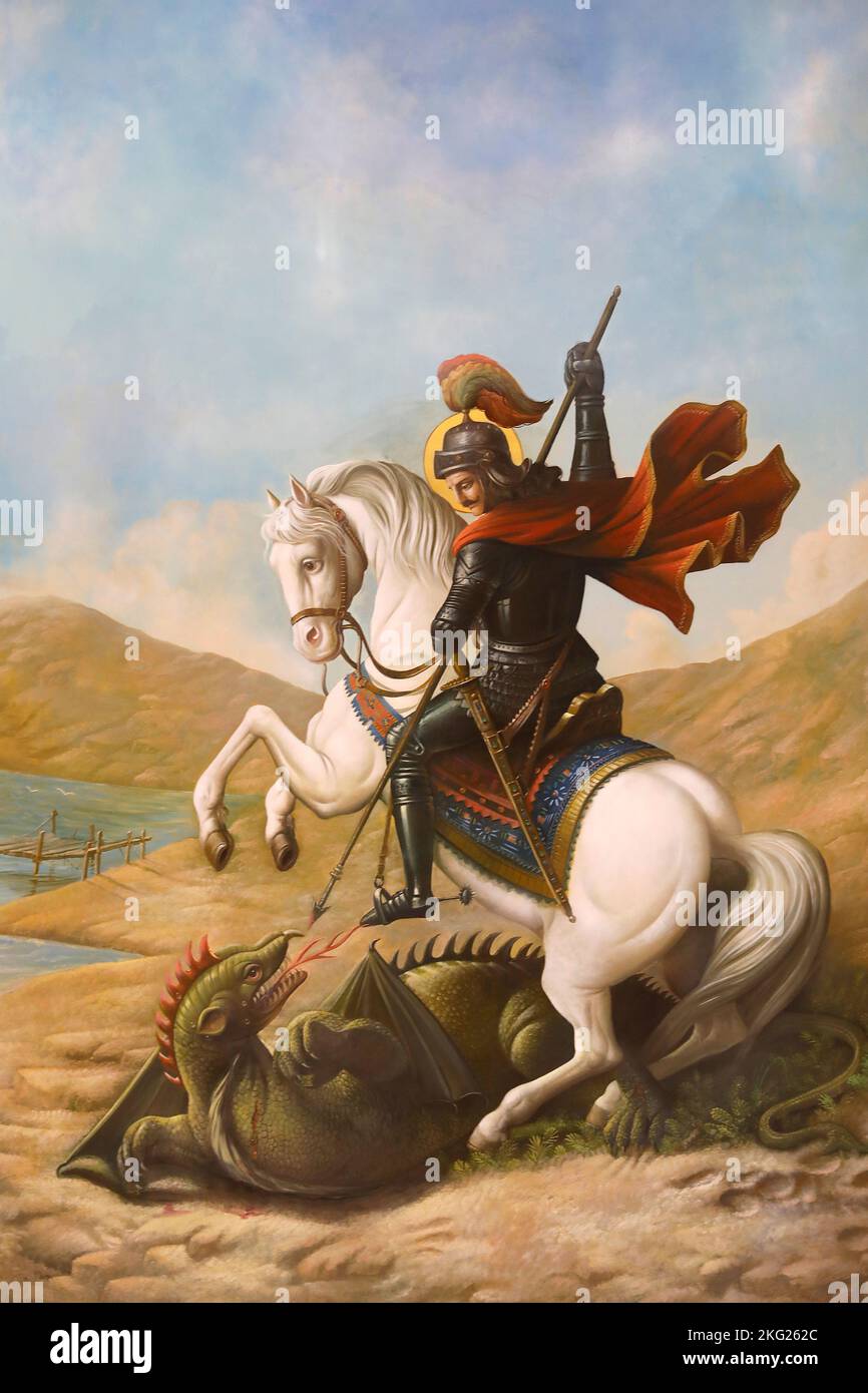 Saint George painting in a maronite church in Jieh, Lebanon Stock Photo ...