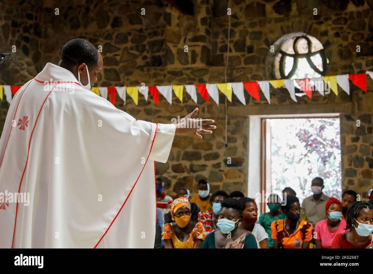Sunday mass in Karongi Genocide Memorial church, Kibuye, western Rwanda ...