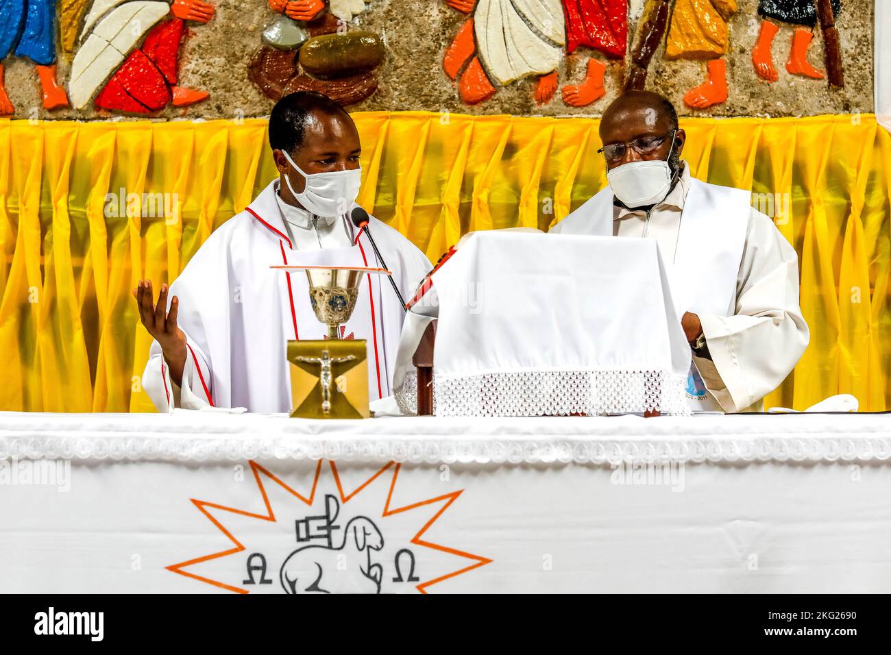 Sunday mass in Karongi Genocide Memorial church, Kibuye, western Rwanda ...