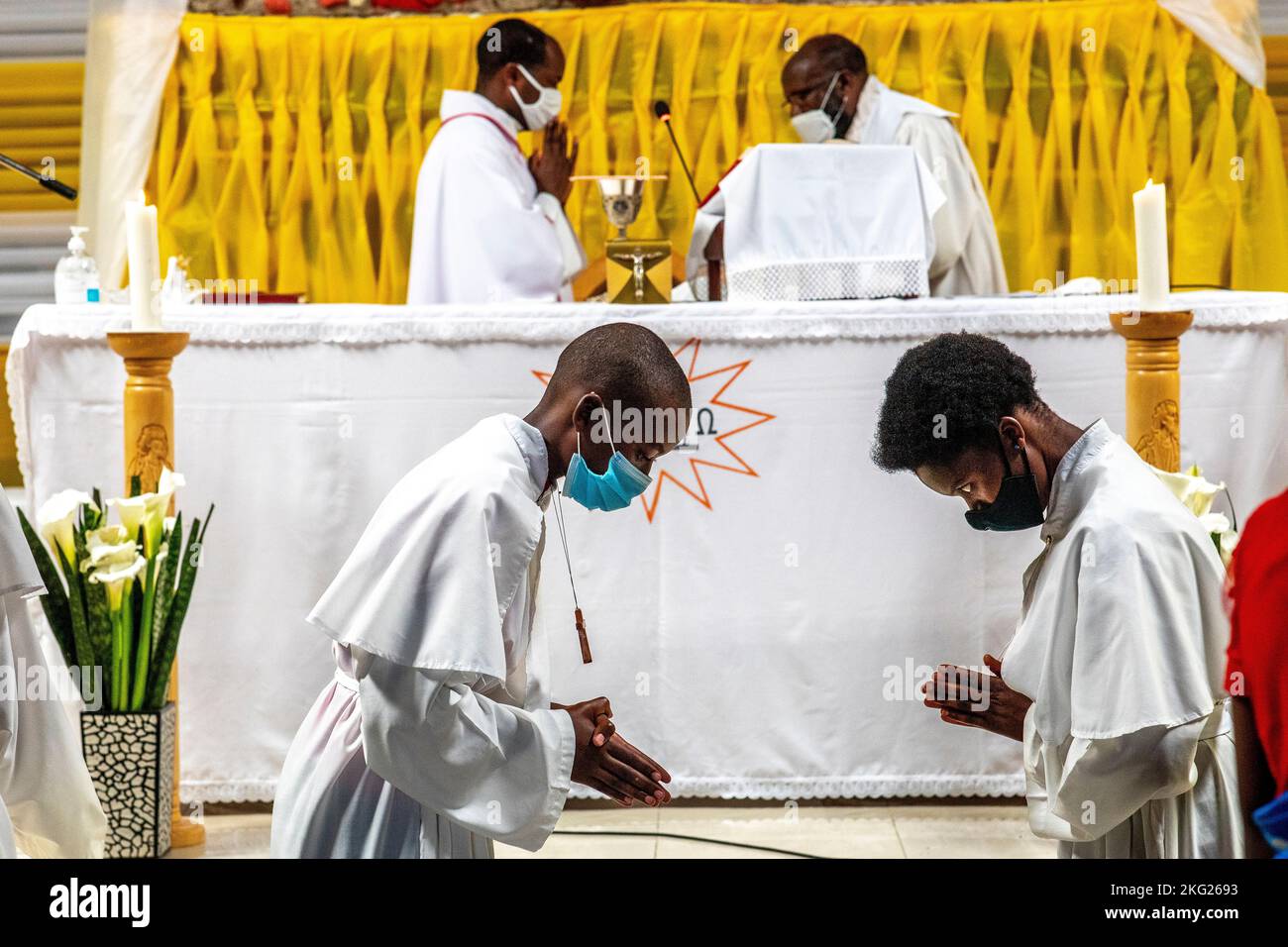 Sunday mass in Karongi Genocide Memorial church, Kibuye, western Rwanda ...