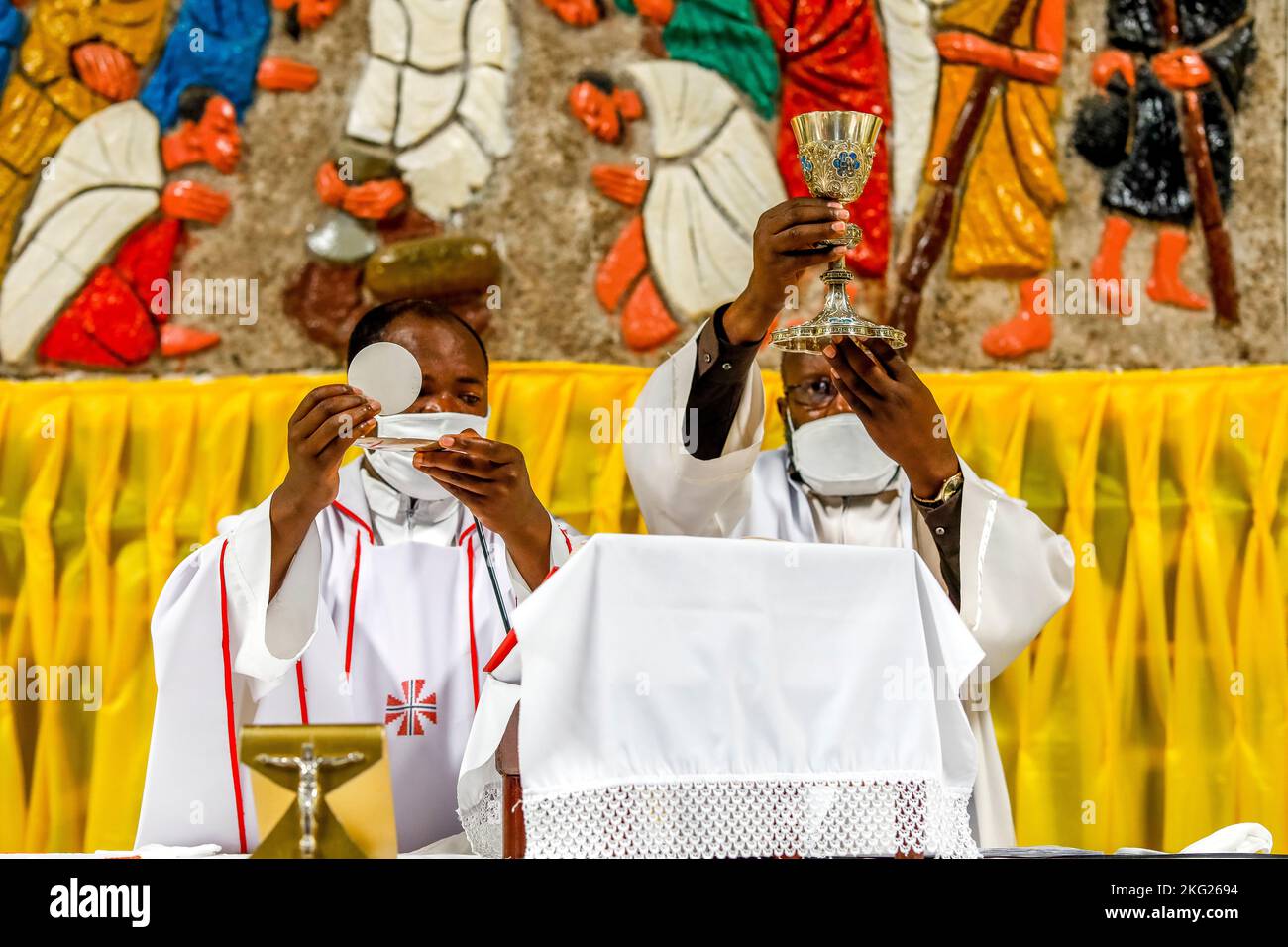 Sunday mass in Karongi Genocide Memorial church, Kibuye, western Rwanda ...