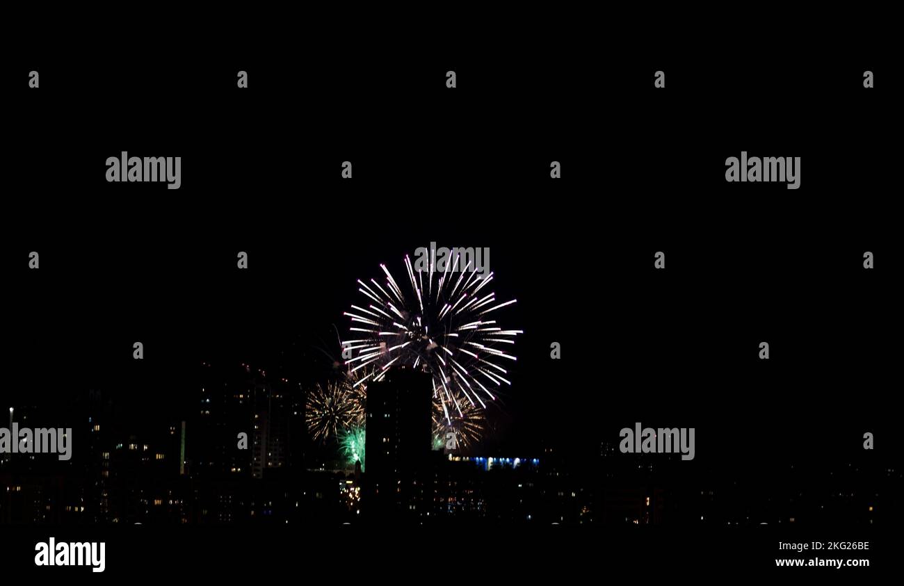 Firework celebration anniversary. pyrotechnic show. celebrating ...