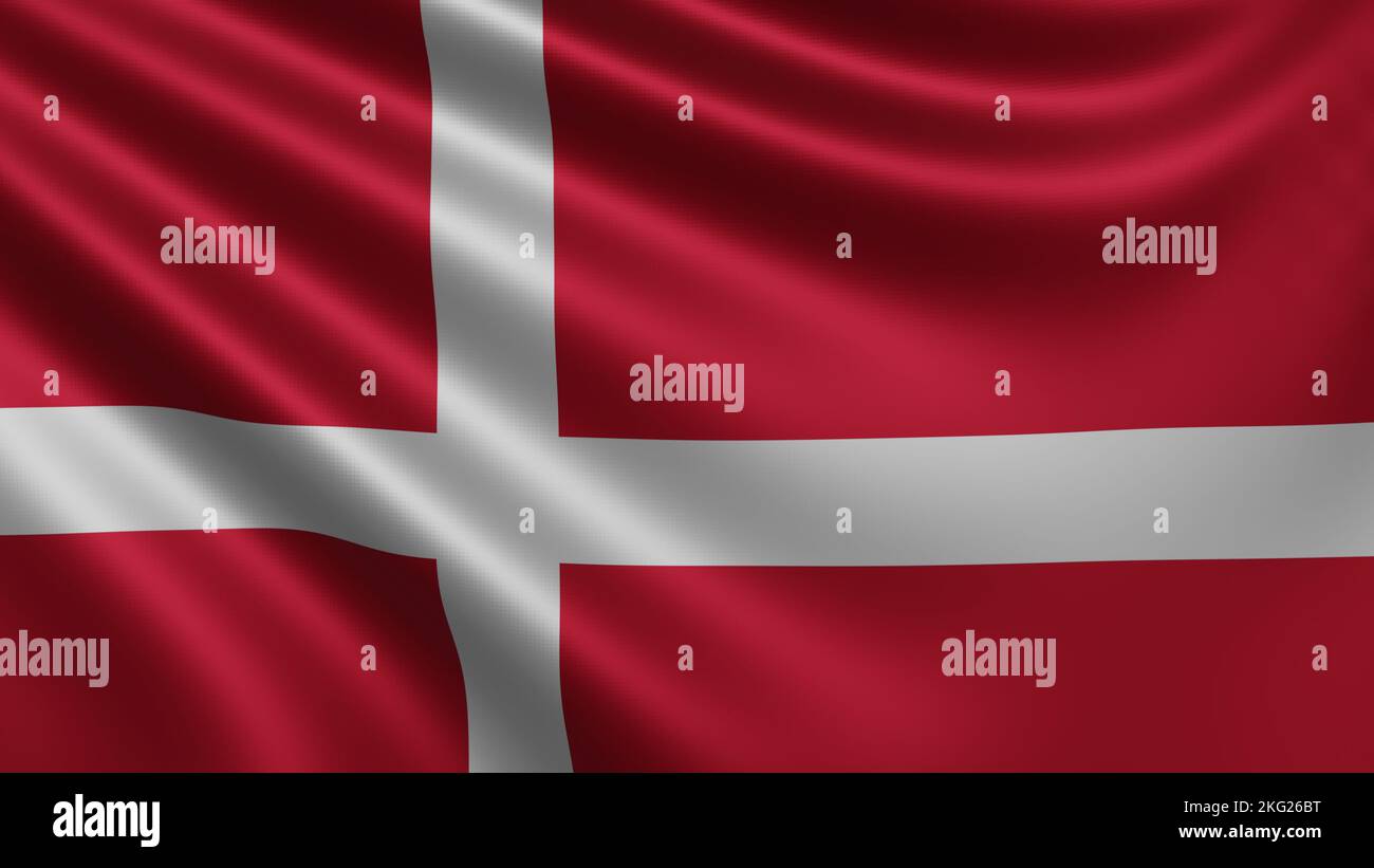 Render of the Denmark flag flutters in the wind close-up, the national ...