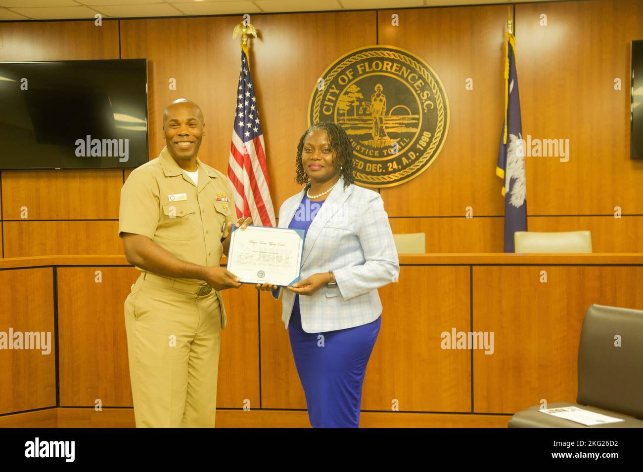 Admiral Walker presenting Mayor Ervin of Florence, SC with the Impact ...