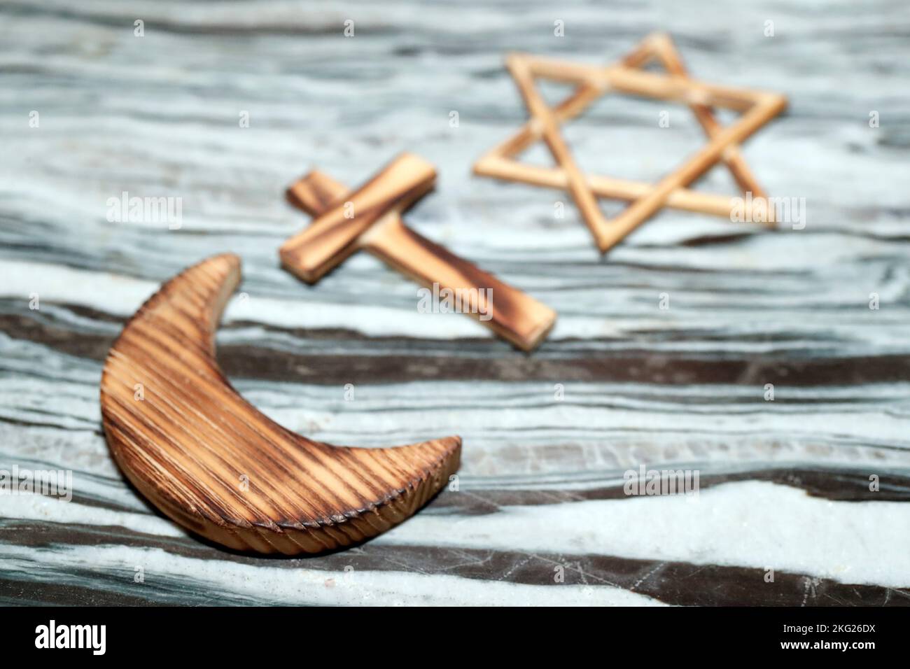 Religious symbols : Jewish Star of David, Muslim Star and Crescent and ...