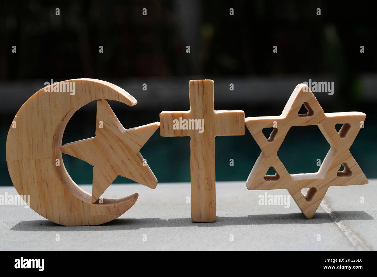 Religious symbols : Jewish Star of David, Muslim Star and Crescent and ...