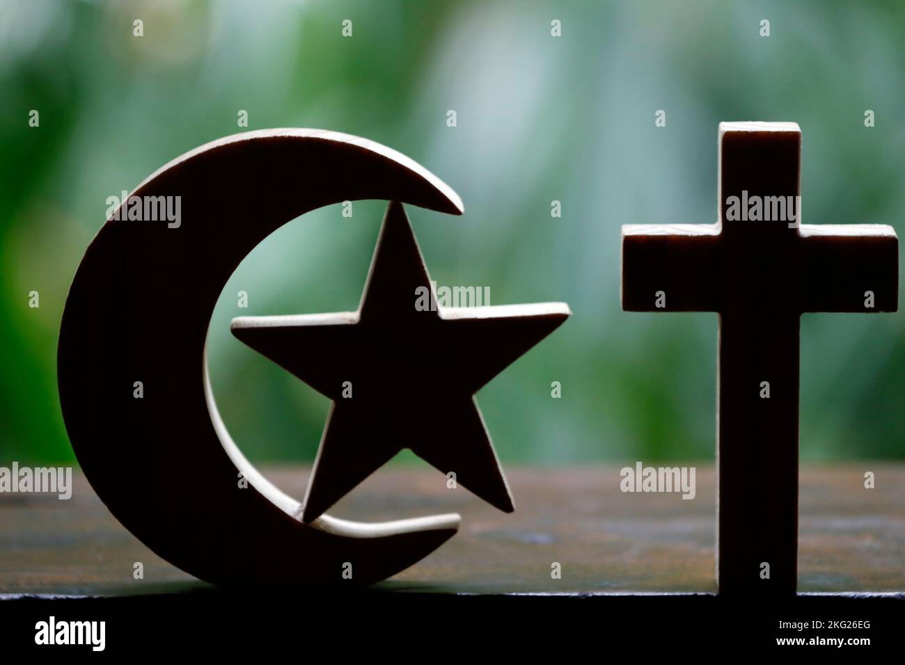 Religious symbols : Muslim Crescent and Star, and catholic cross ...