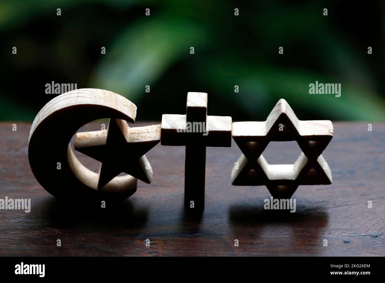 Religious symbols : Jewish Star of David, Muslim Star and Crescent and ...