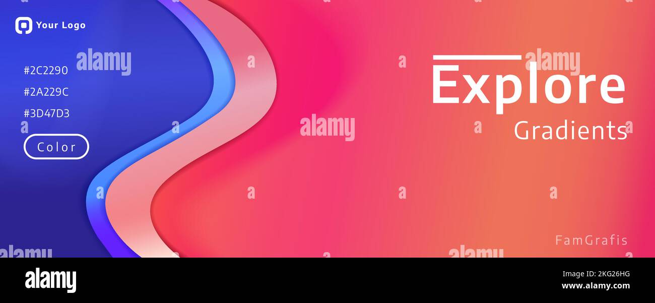 A template of a blue and pink banner split by waves, a gradation background with the text ...