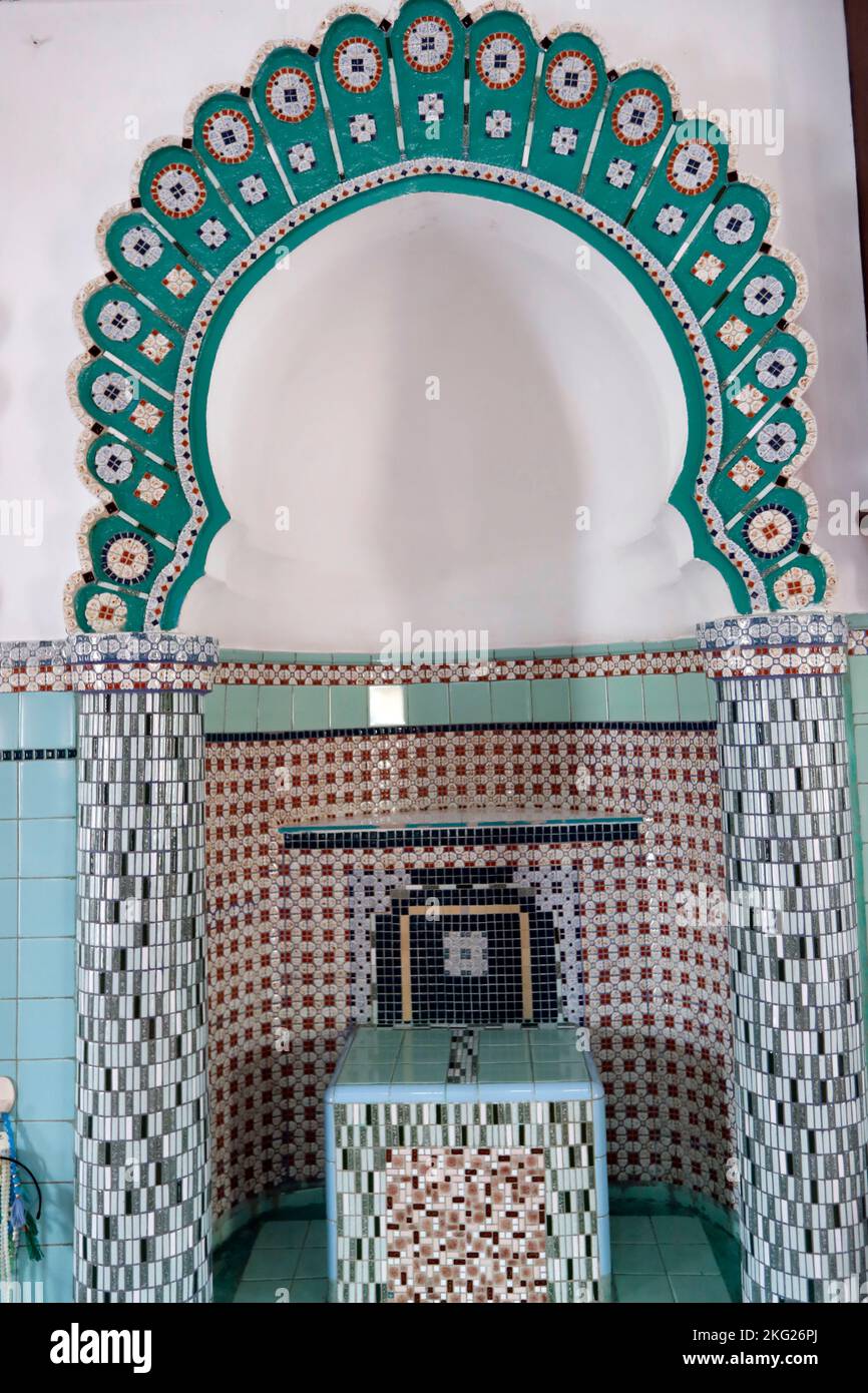 Mubarak mosque. Prayer hall with minbar. Architecture. Chau Doc ...