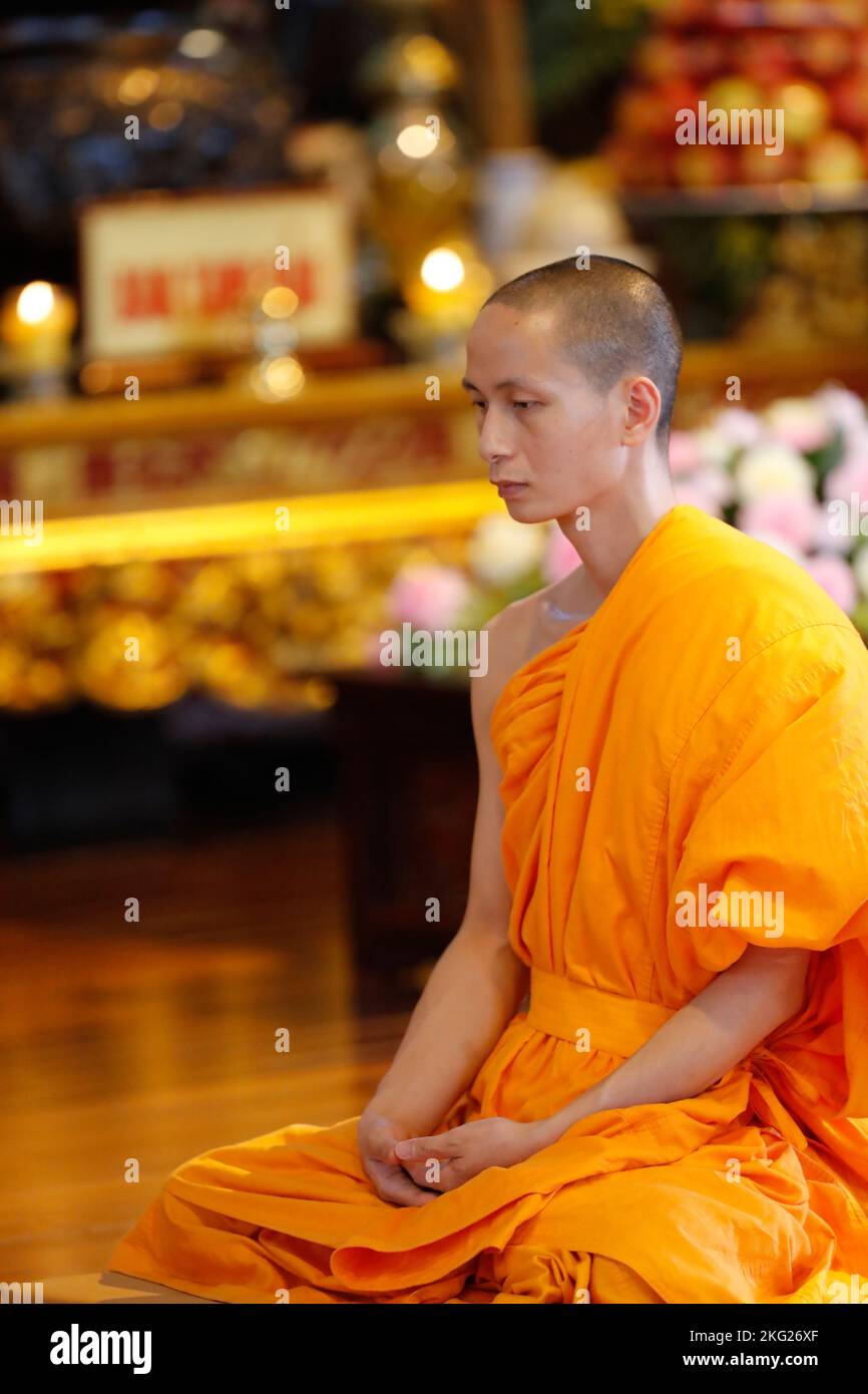 Ba Vang buddhist temple. Monk at religious rituals. Buddhist ceremony ...