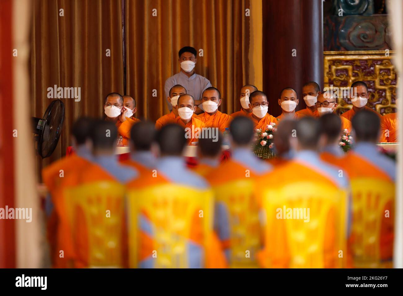 Ba Vang buddhist temple. Monks at religious rituals. Buddhist ceremony ...