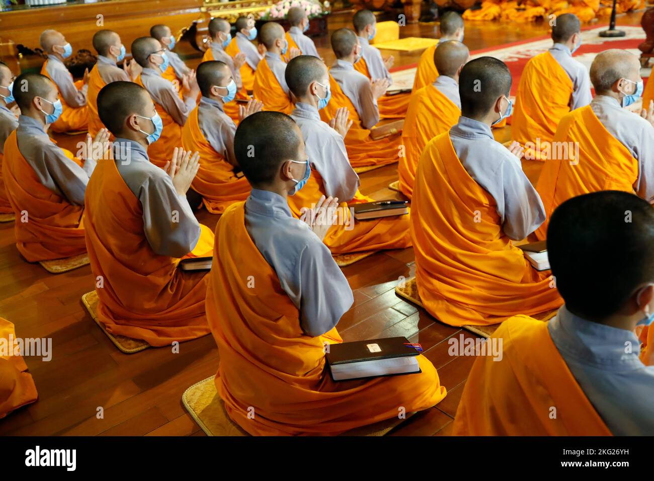 Ba Vang buddhist temple. Nuns at religious rituals. Buddhist ceremony ...