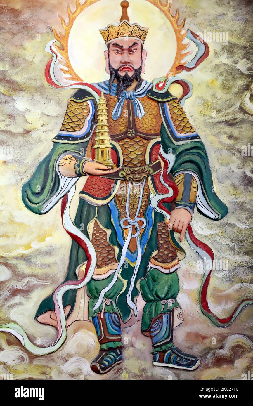 Ba Vang buddhist temple. Temple guardian painting. Uong Bi. Vietnam ...
