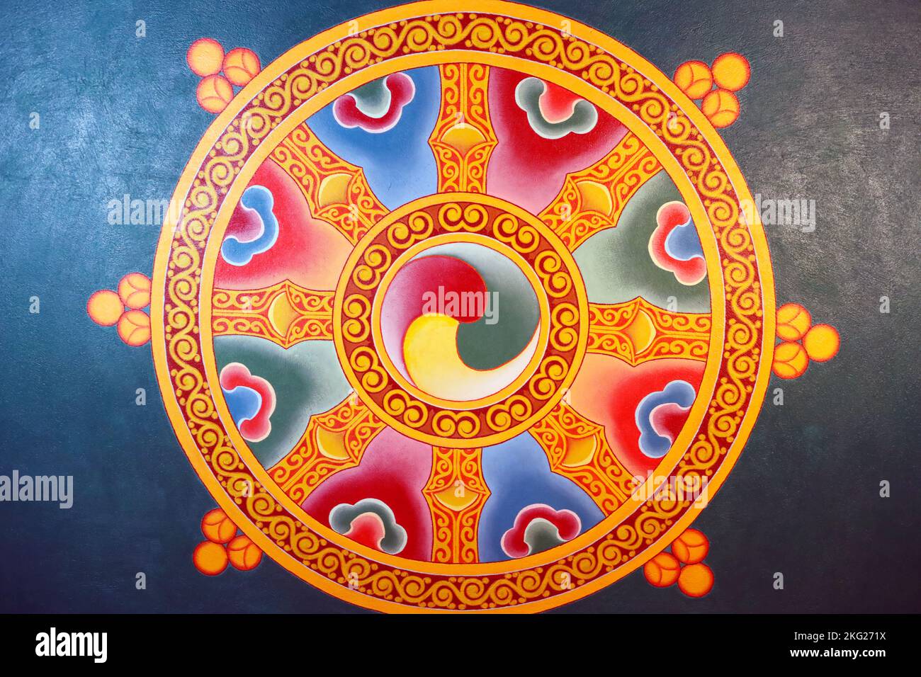 Ba Vang buddhist temple. Dharma Wheel. Dharmachakra, the Buddhist eight ...