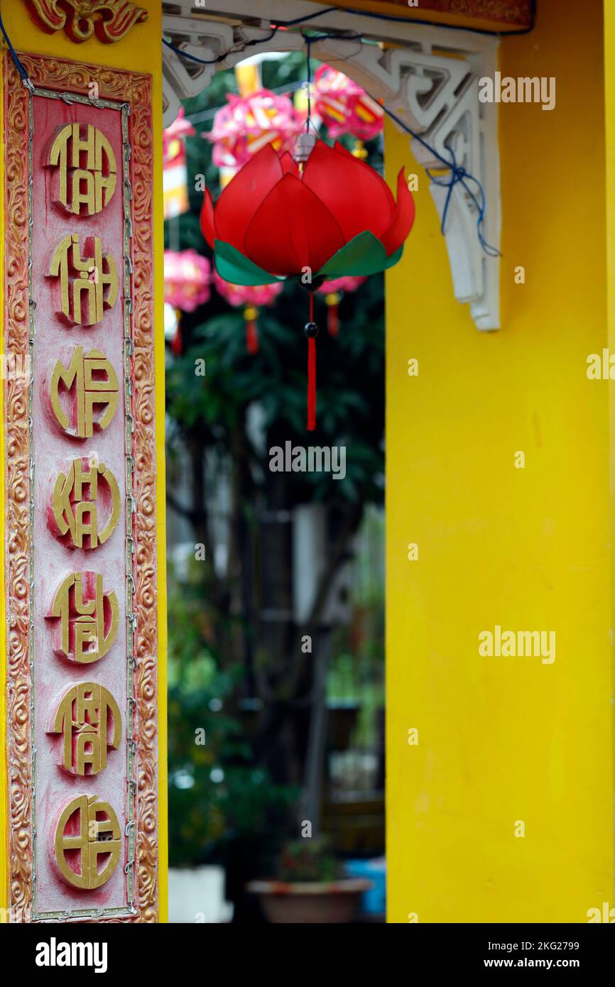 Phuoc Long buddhist temple. Chinese calligraphy. Tan Chau. Vietnam ...