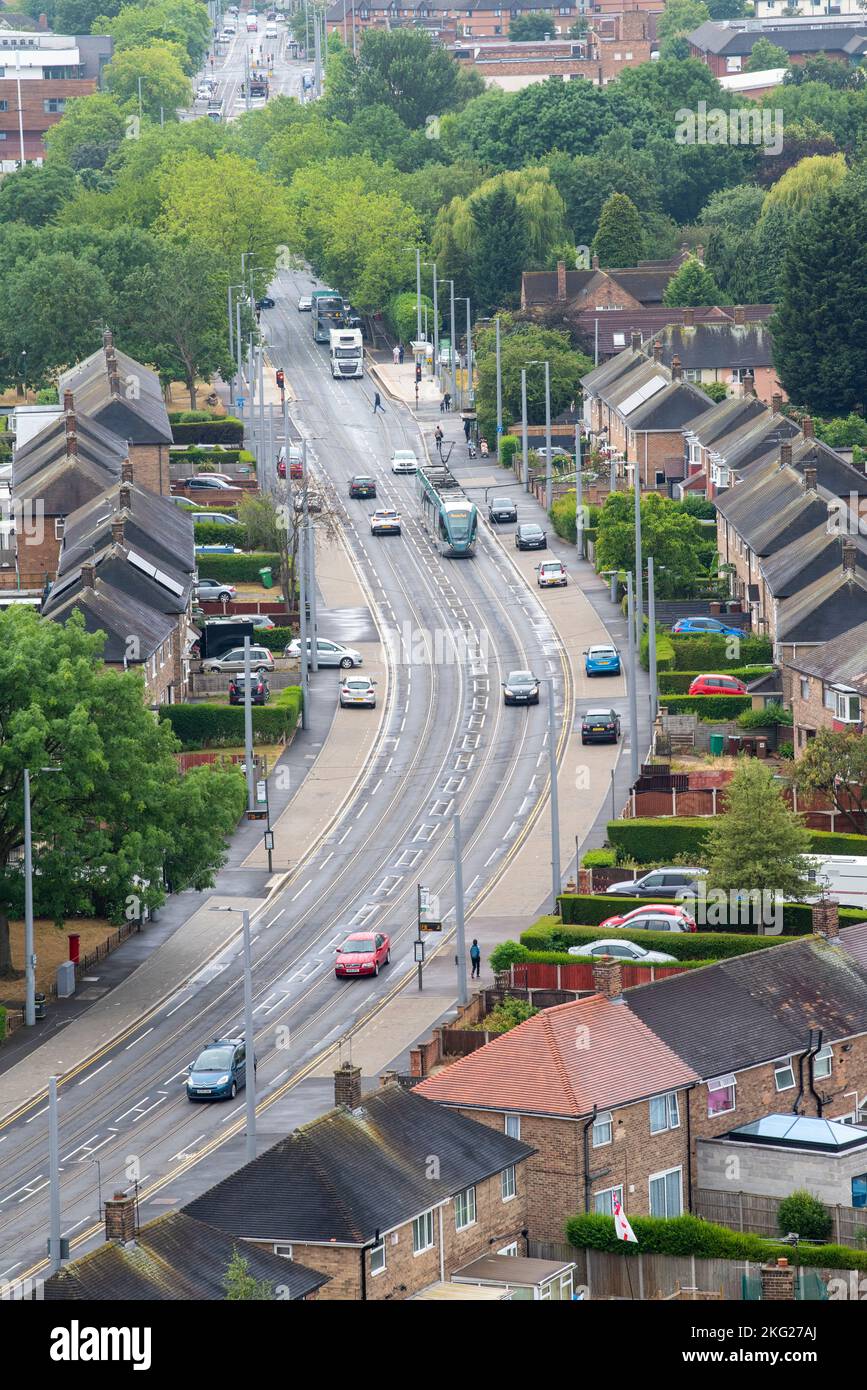 Aerial image of tram on Southchurch Drive in Clifton captured from the ...