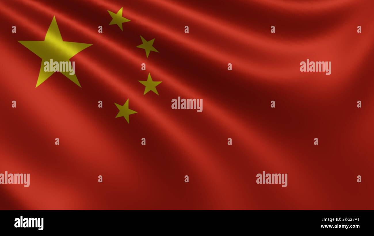 Render of the China flag flutters in the wind close-up, the national ...