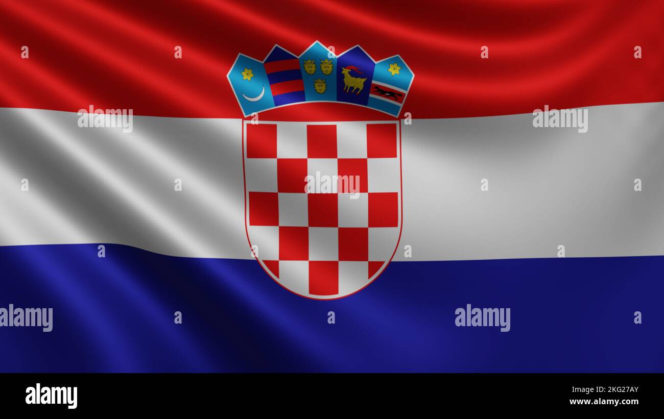 Render of the Croatia flag flutters in the wind close-up, the national ...