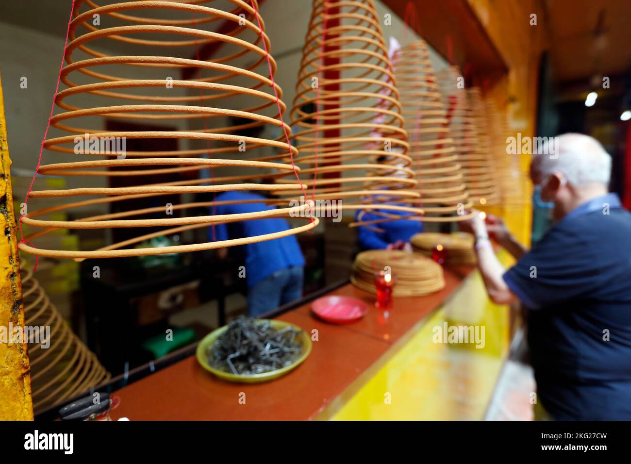 Quan Am buddhist Temple. Spiral Incense sticks. Ho Chi Monh city ...