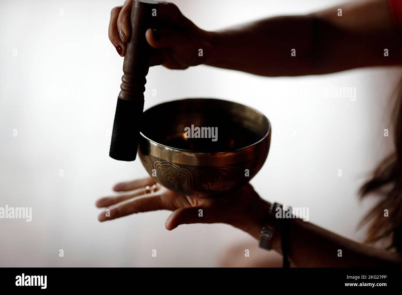 Tibetan singing bowl, buddhist instrument used in sound therapy ...