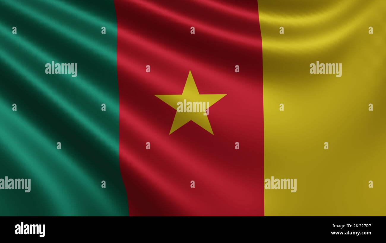 Render of the Cameroon flag flutters in the wind close-up, the national ...
