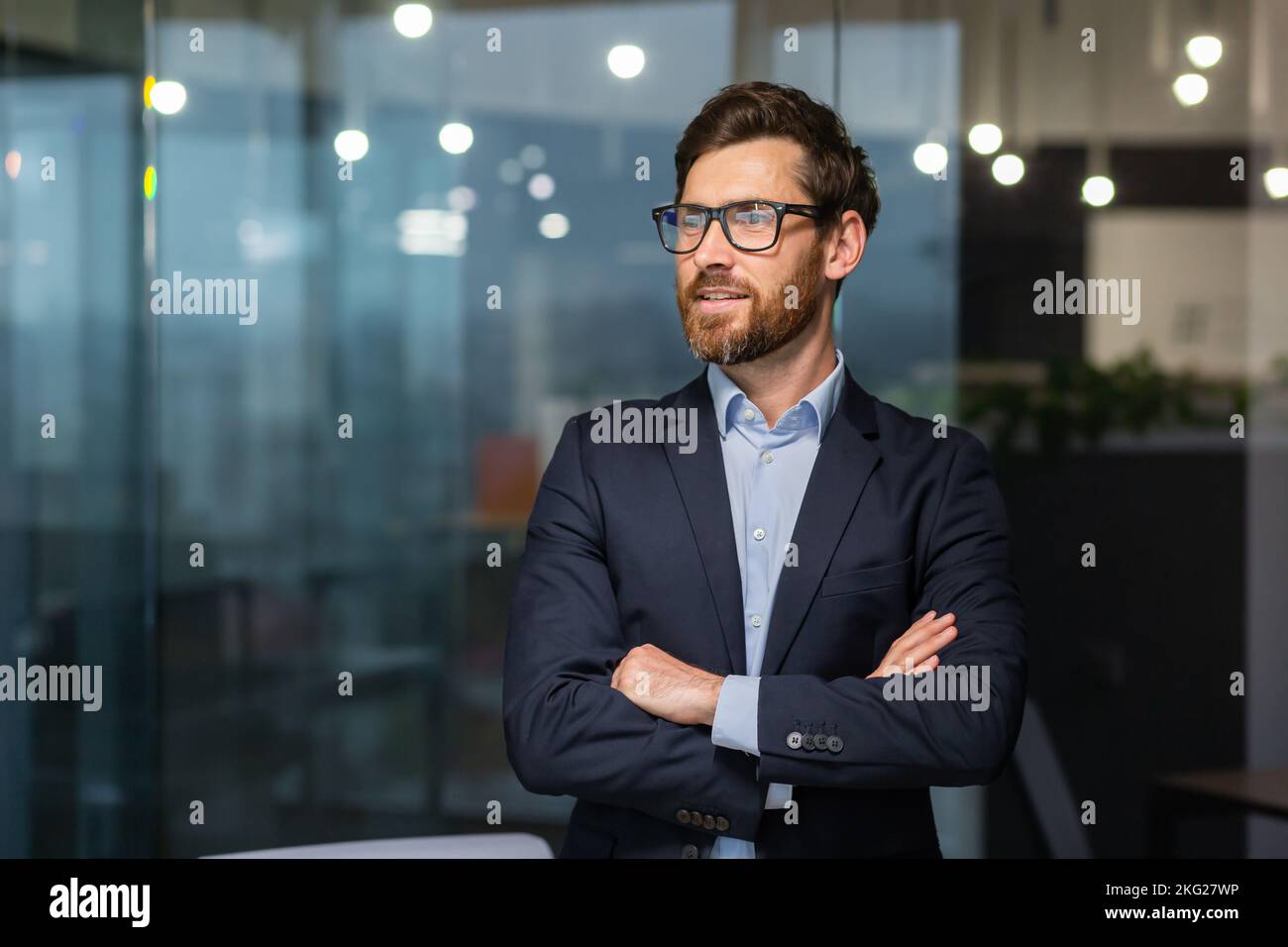 Portrait of successful mature investor, senior businessman inside ...