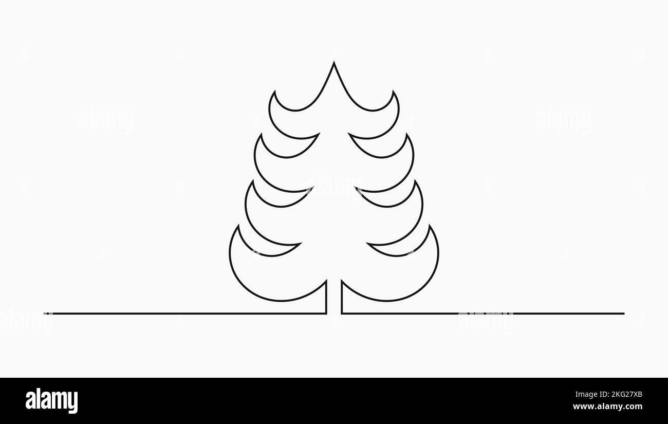 Christmas tree line shape isolated on white background. Christmas card ...