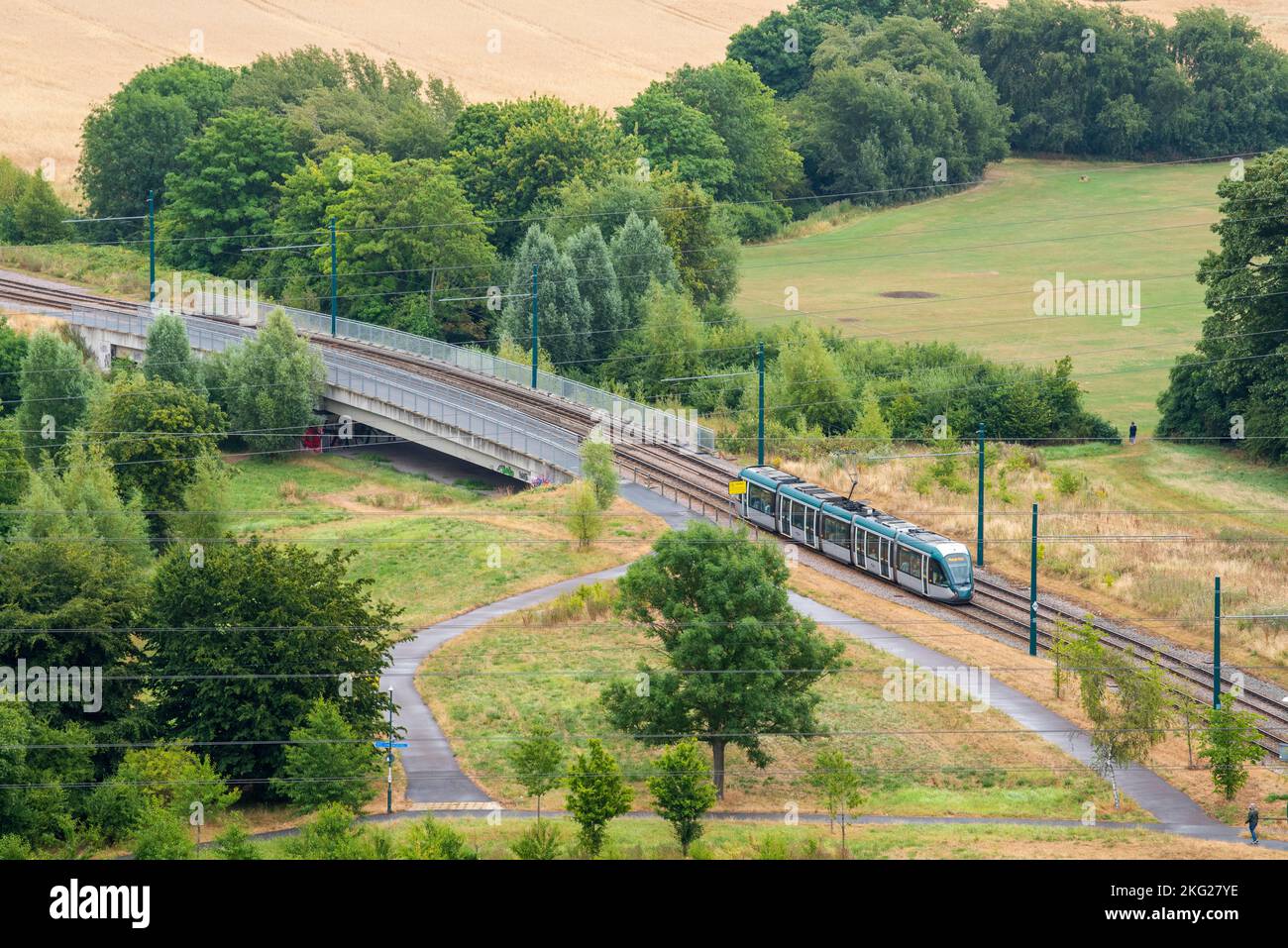 Aerial image of a tram in Clifton captured from the roof of Southchurch ...
