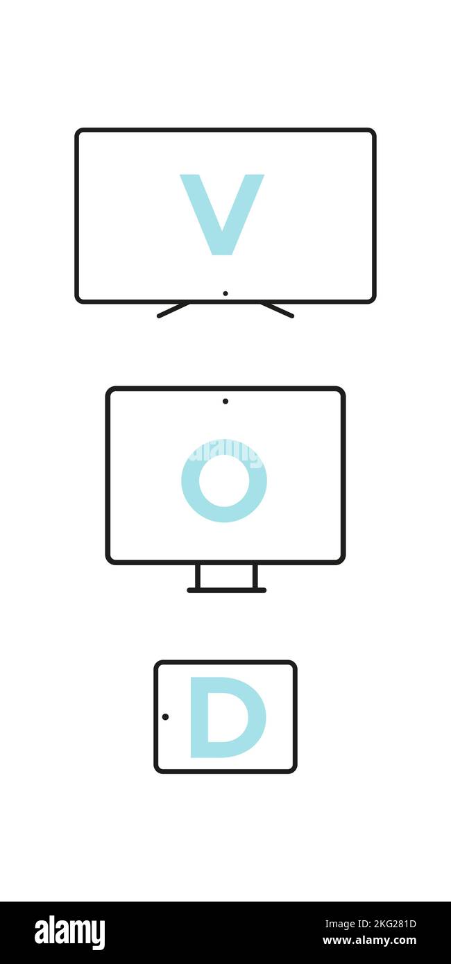 Device Icons: smart TV, desktop computer and tablet. Video on demand ...