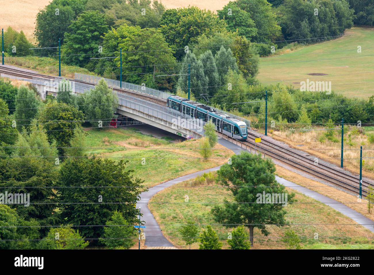 Aerial image of a tram in Clifton captured from the roof of Southchurch ...