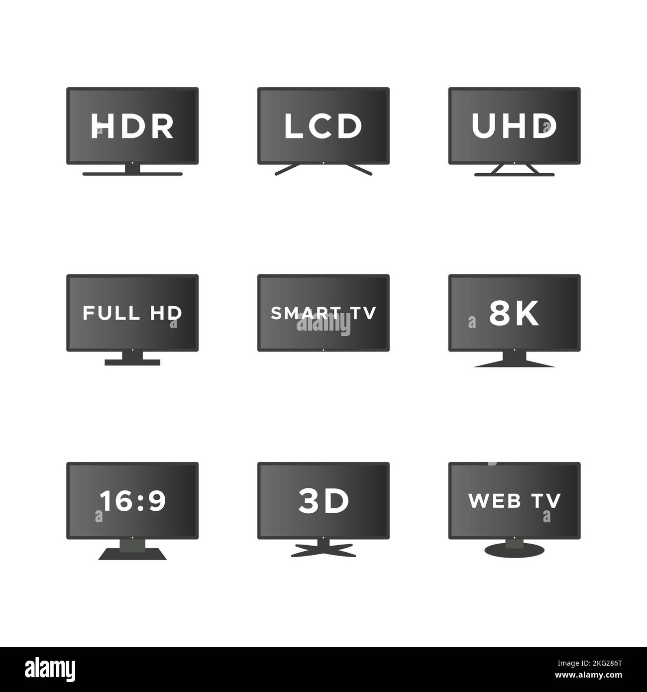 Smart TV icon set. Gradient TV screens isolated on white background ...