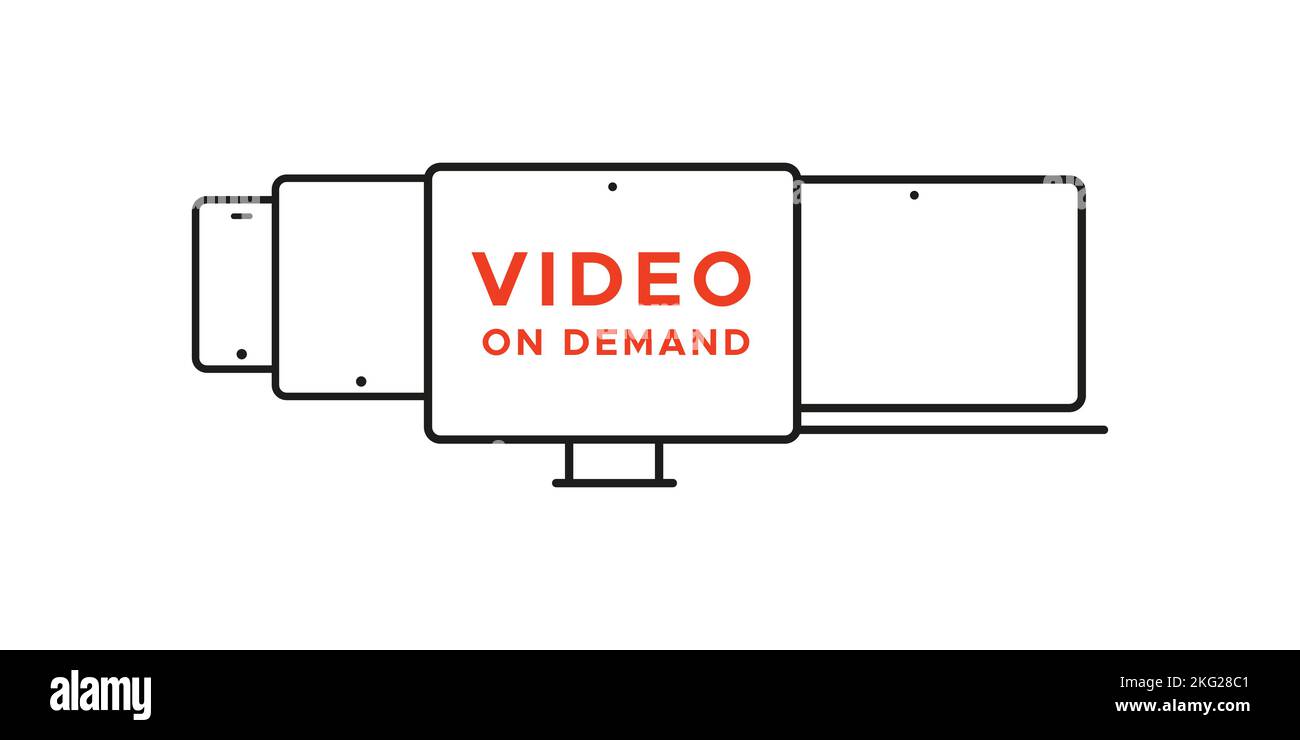 Device Icons Smartphone Tablet Laptop And Desktop Computer Video On Demand Concept Vector 
