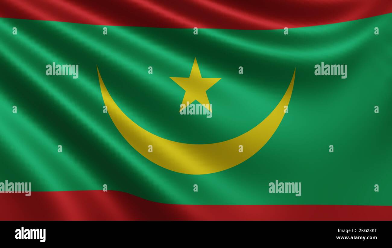Render of the Mauritania flag flutters in the wind close-up, the ...