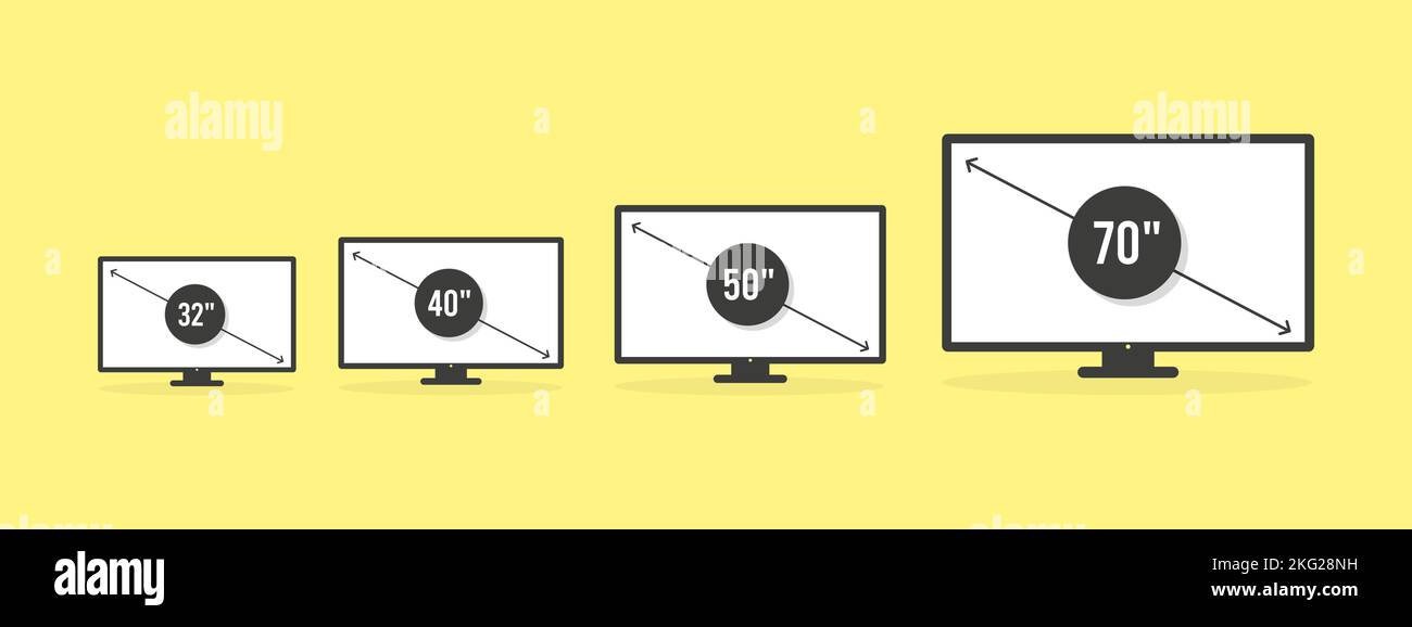 Smart TV icon set. Diagonal screen size in 32, 40, 50 and 70 inches ...